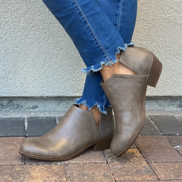 Boutique | Shoes | Distressed Taupe V Cut Out Sides Ankle Booties ...